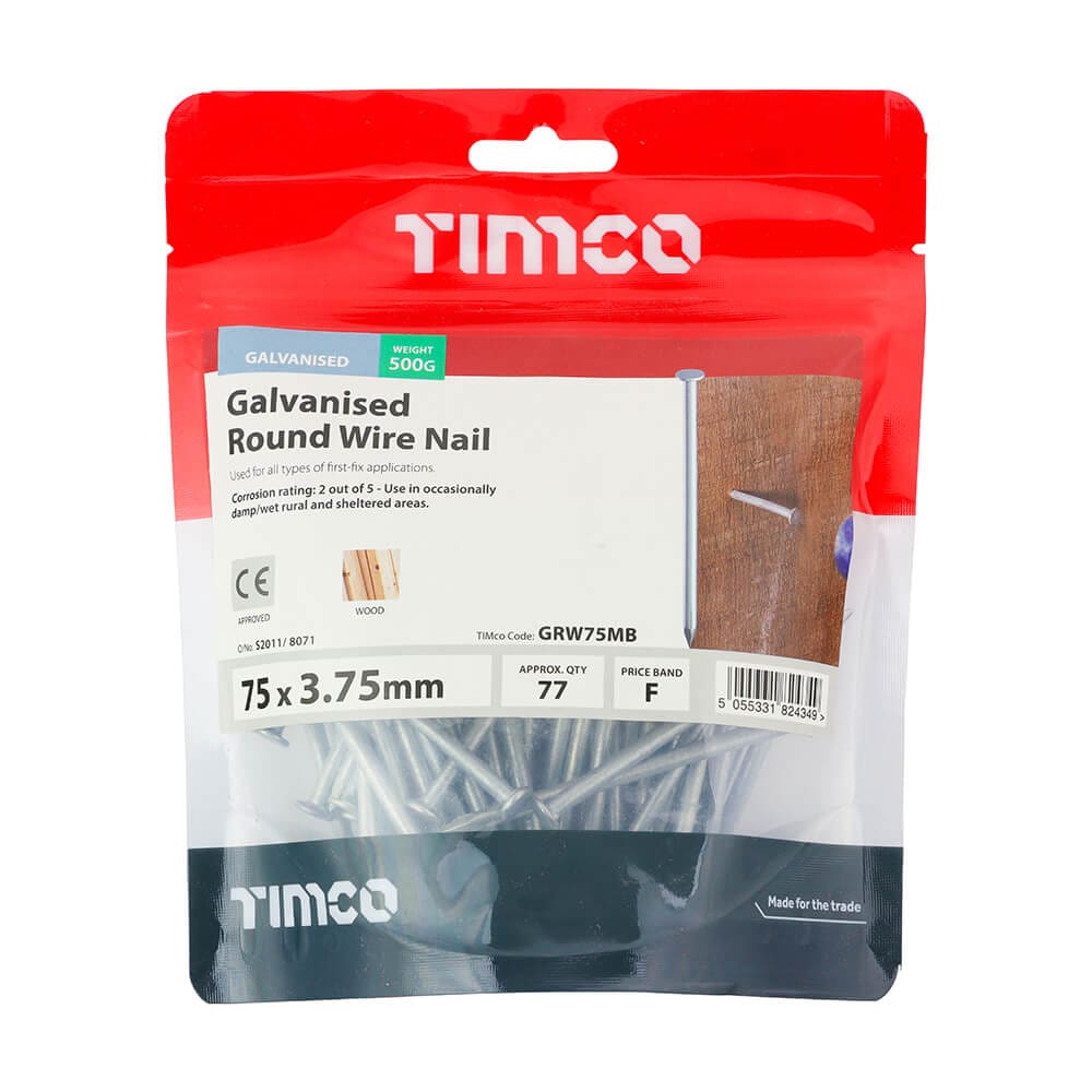 Timco Round Wire Nails - Galvanised 75 x 3.75 Small Bag 77 pcs - - Kelvin Timber
